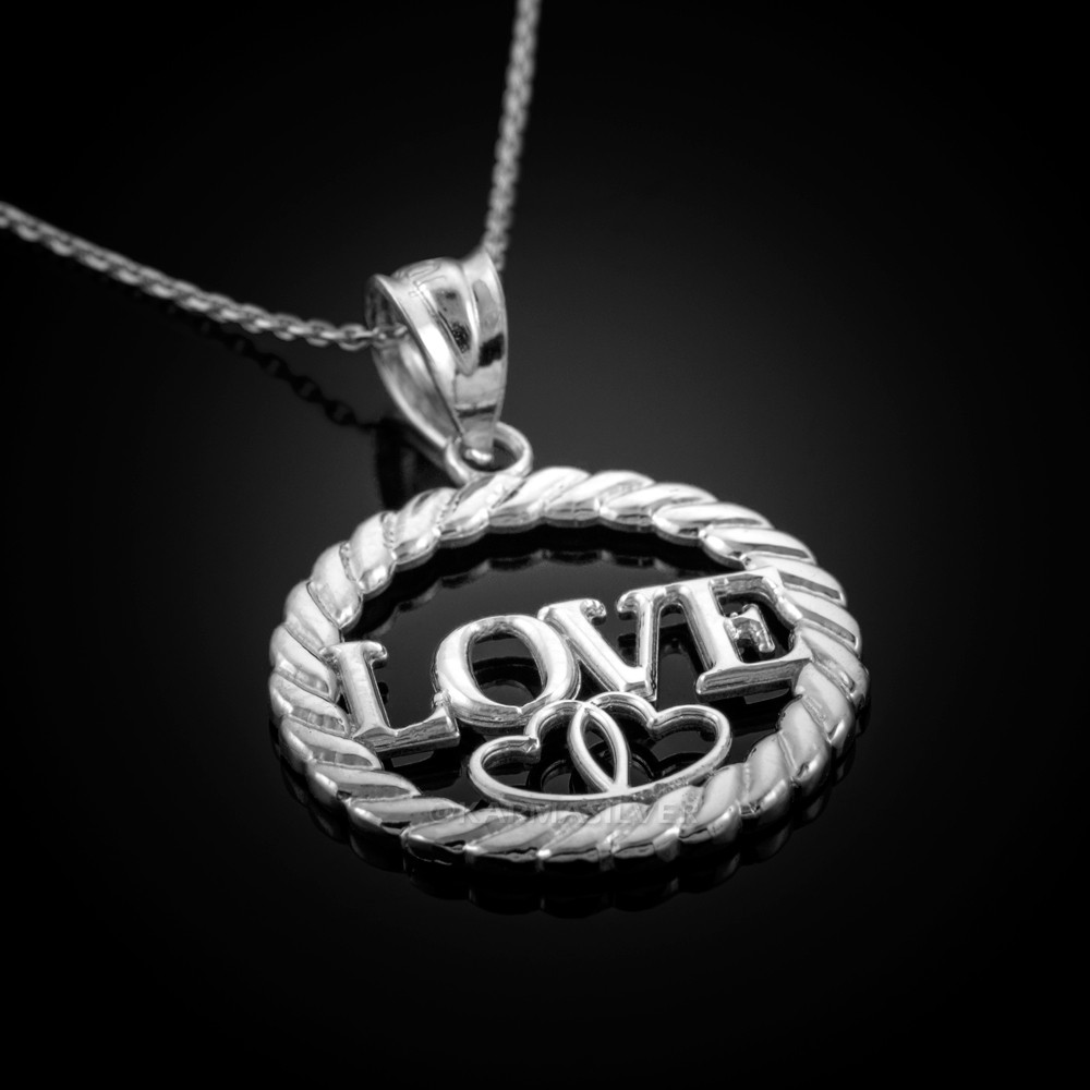 Sterling Silver Love Hearts Rope Pendant Necklace