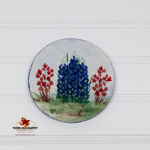 Round Ceramic Coaster with Hand Painted Texas Bluebonnet Wildflowers ...