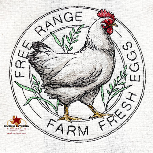 Classic Free Range Chicken Farm Fresh Eggs Stamp Embroidery Design on ...