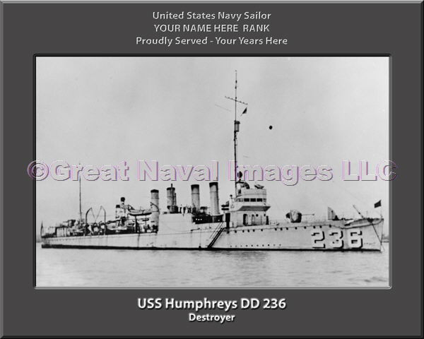 USS Humphreys DD 208 Personalized Ship Canvas Print Photo US Navy ...