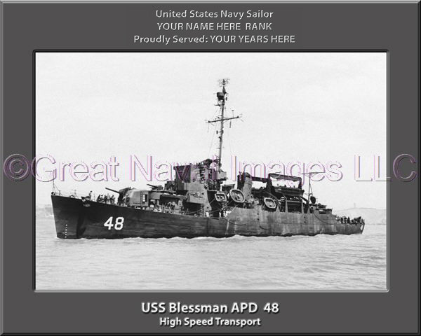 USS Blessman APD 48 Personalized Ship Canvas Print