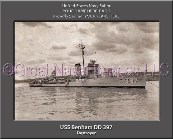 USS Benham DD 397 Personalized Ship Canvas Print