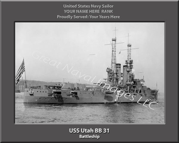 USS Utah BB 31 Personalized Ship Photo on Canvas Print