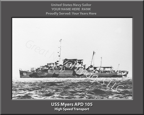 USS Meyers APD 105 Personalized Ship Canvas Print