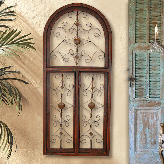 BellaSoleil.com - Arched Mediterranean Window Wall Grille Red