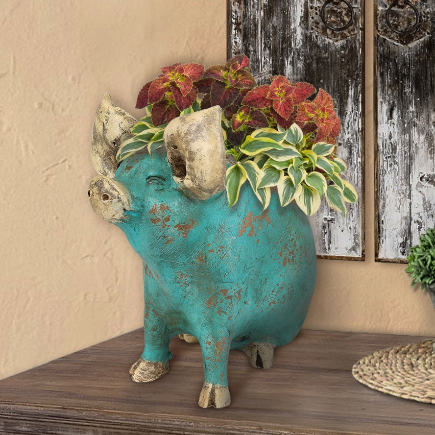 BellaSoleil.com - Clay Pig Planter Cream
