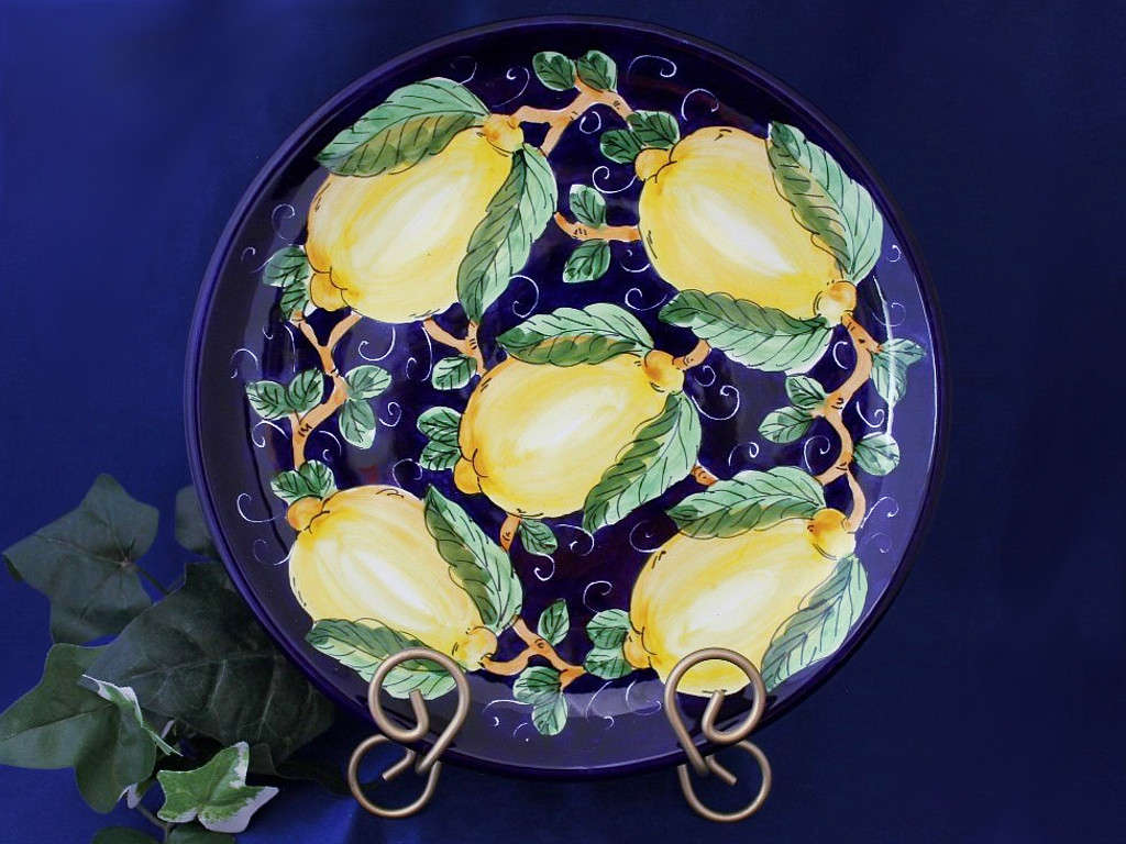 BellaSoleil.com - Lemon Scrolls Wall Plate Blue
