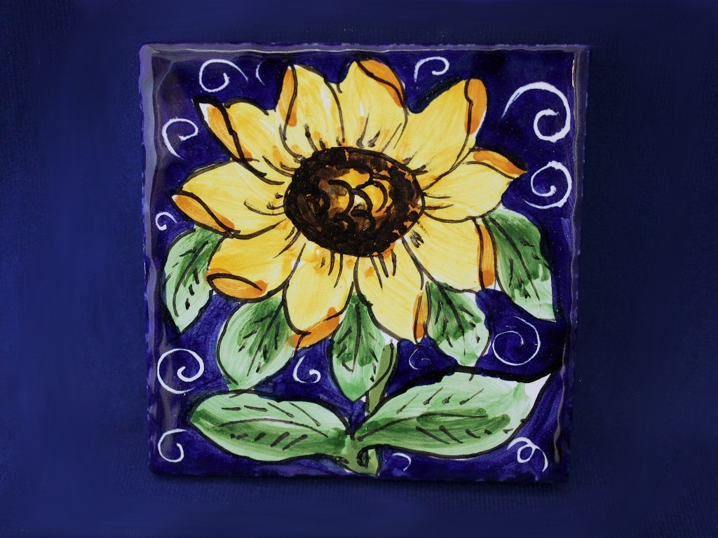 BellaSoleil.com - Square Italian Wall Tile Tuscan Sunflower