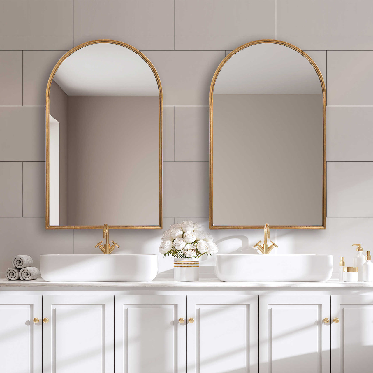 BellaSoleil.com - Arched Monterrey Metal Mirror Gold