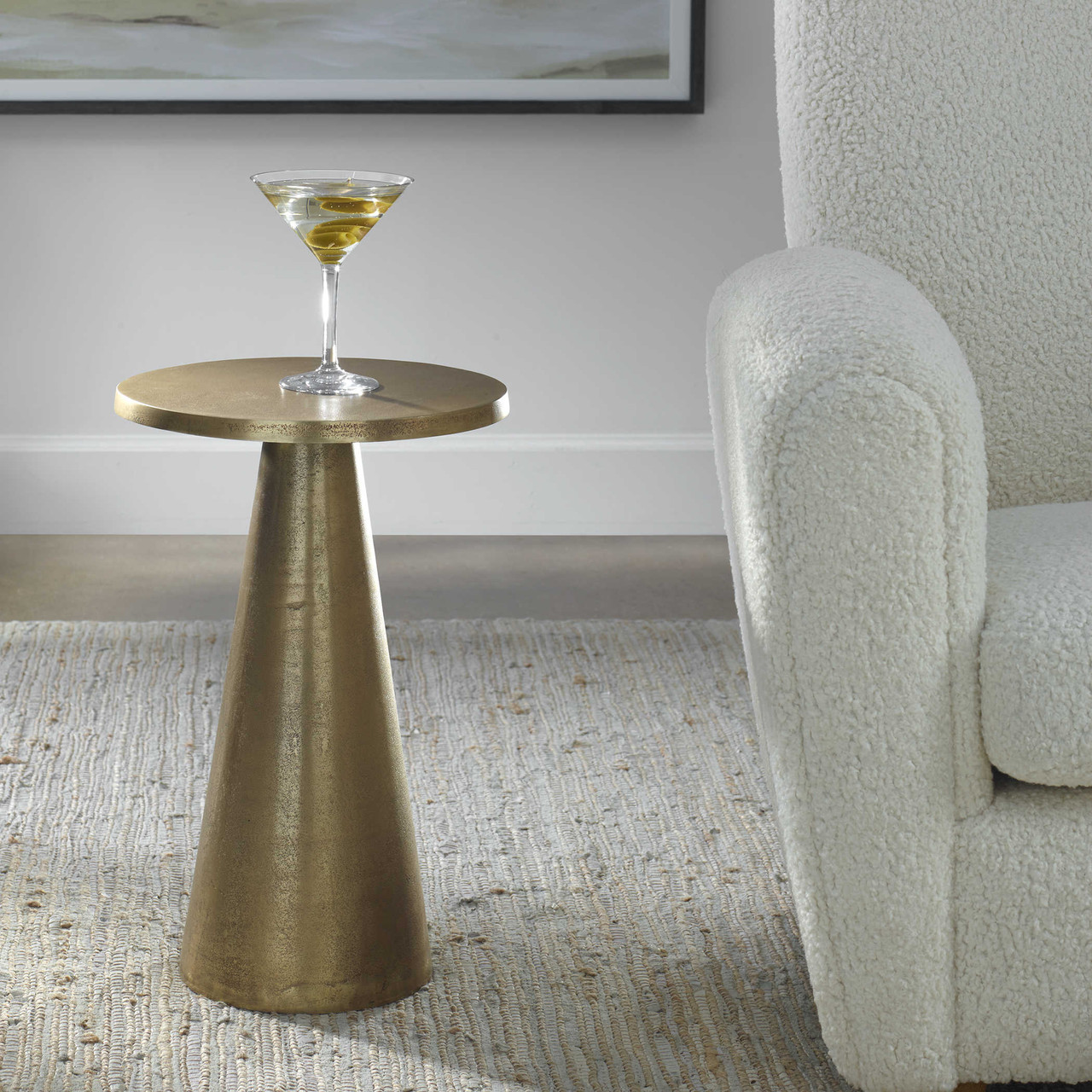BellaSoleil.com - Round Metal Cocktail Table Antique Brass