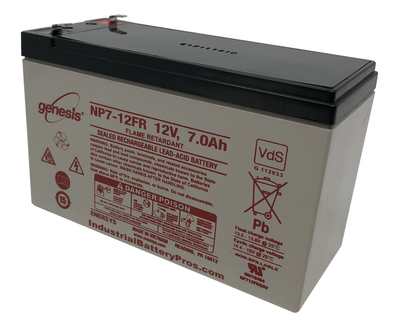 Enersys Genesis NP7-12FR Battery - 12V 7.0AH (.187") Flame Retardant