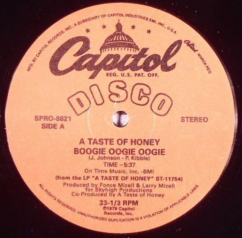 Taste Of Honey - Boogie Oogie Oogie - 12" Vinyl - Ear Candy Music