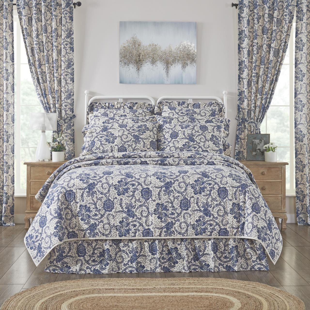dark blue patterned bedding
