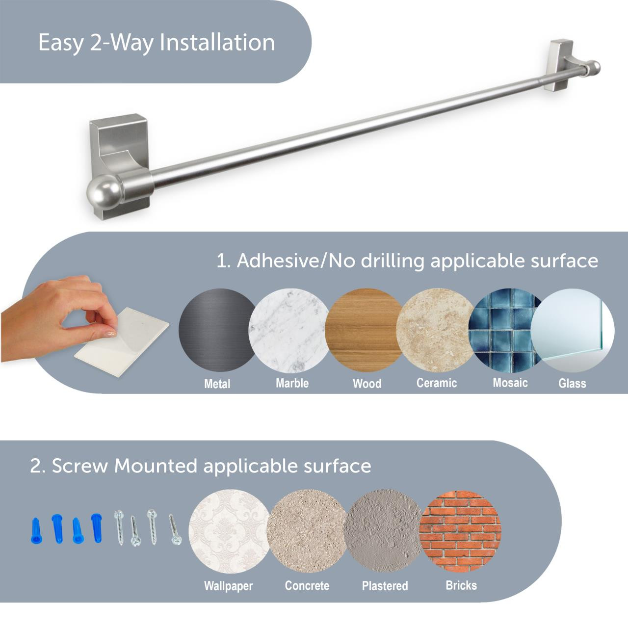 Wall Mounted Self-adhesive Rod by Rod Desyne | Paul's Home Fashions