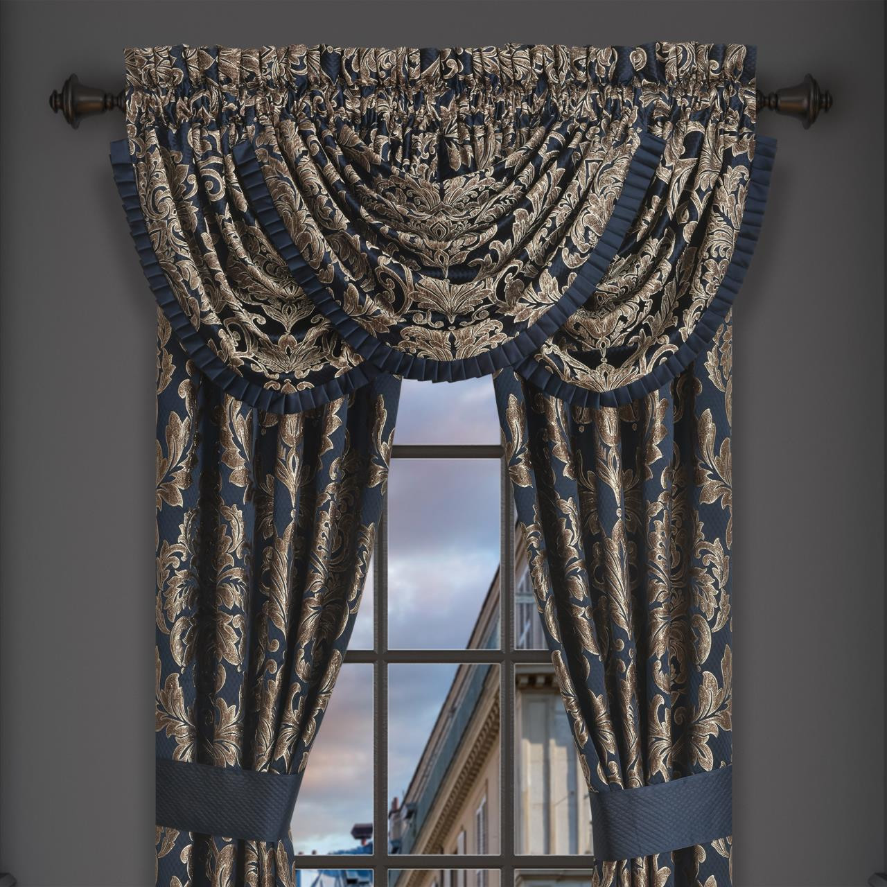 Monte Carlo Navy Waterfall Valance by J Queen New York | Paul's Home ...