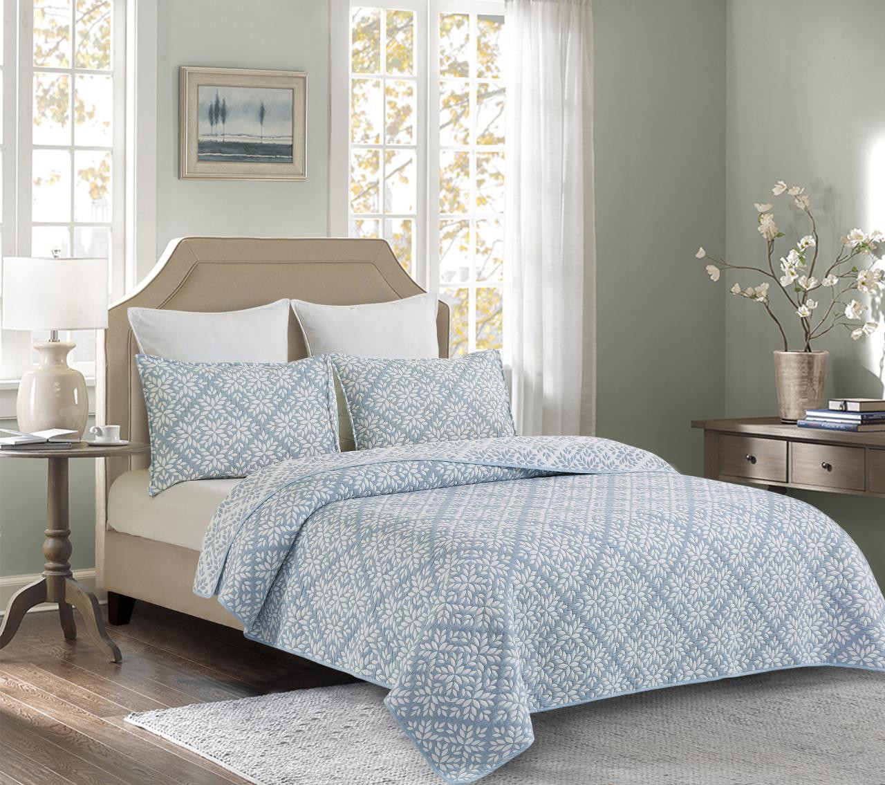 Blue Leaves Coverlet Set by C&F Home | Paul's Home Fashions