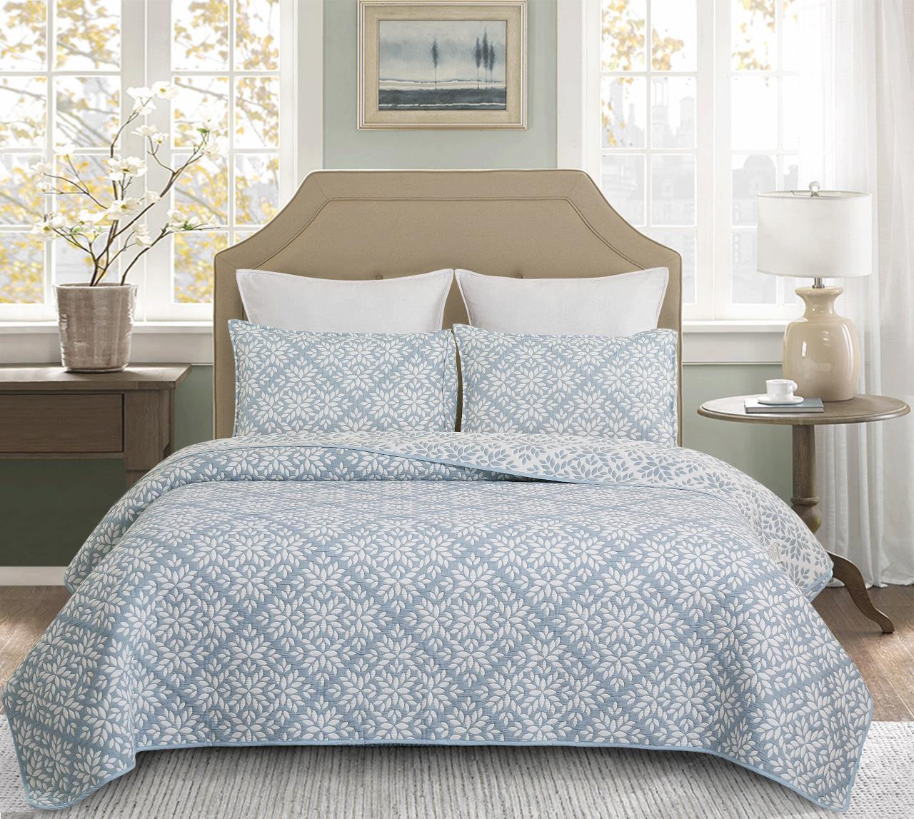 Blue Leaves Coverlet Set by C&F Home | Paul's Home Fashions