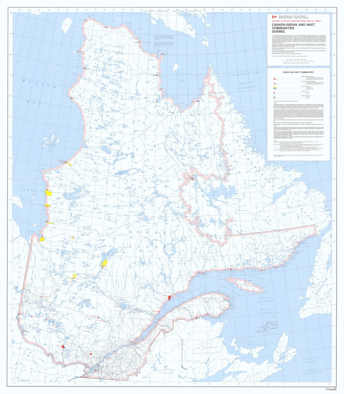 Canada Indian & Inuit Communities Quebec Province Map