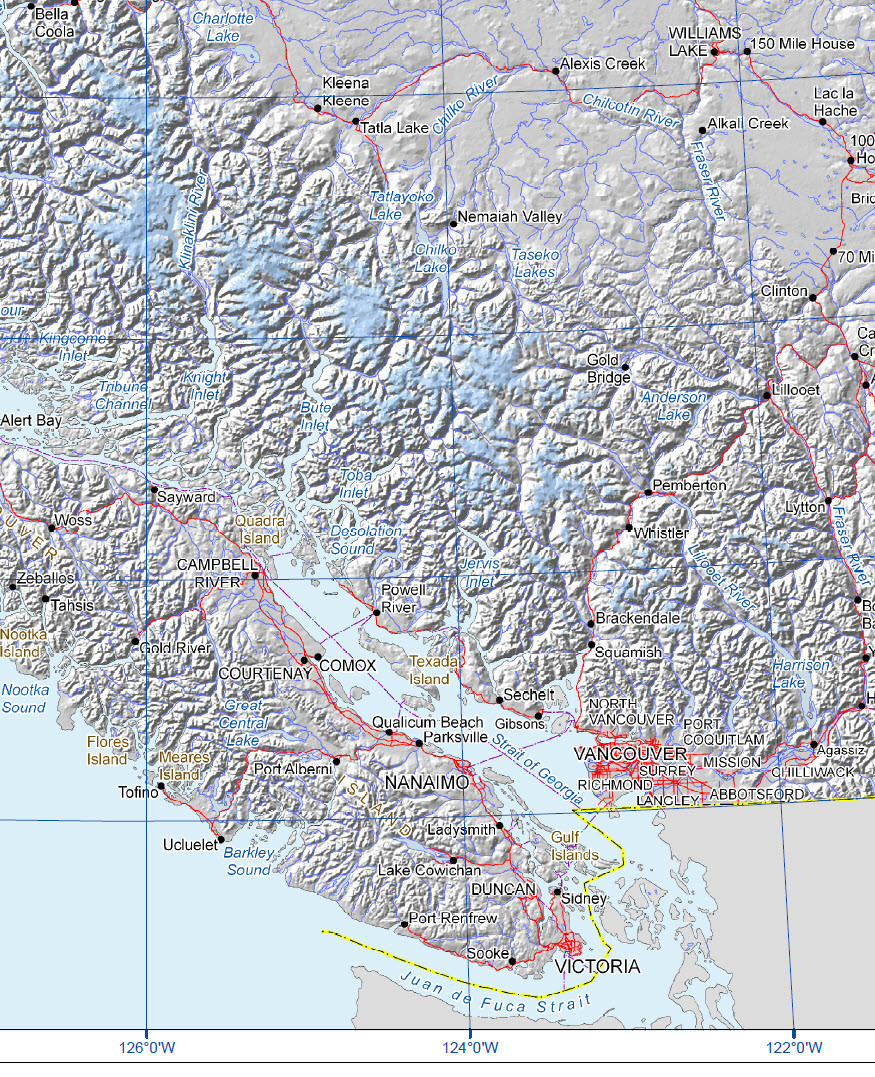 British Columbia Base Map | Canada map | GoTrekkers Map Store