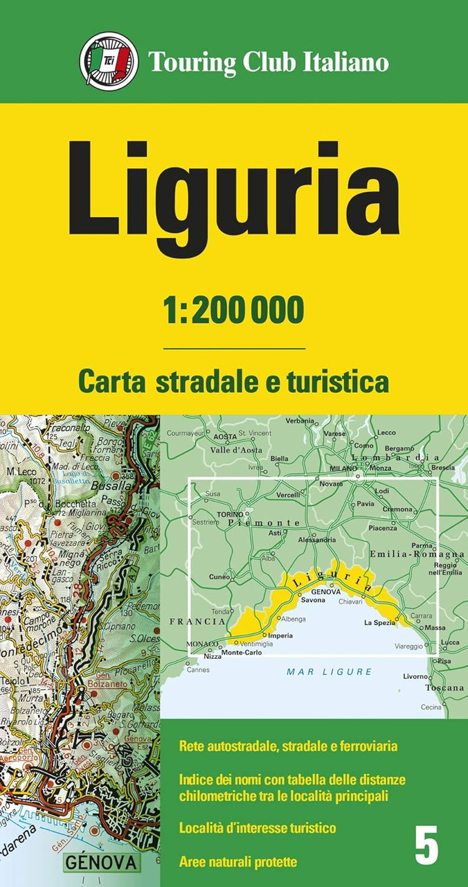 Liguria, Italy [5] Touring Club Italiano Road and Tourist Map - GoTrekkers