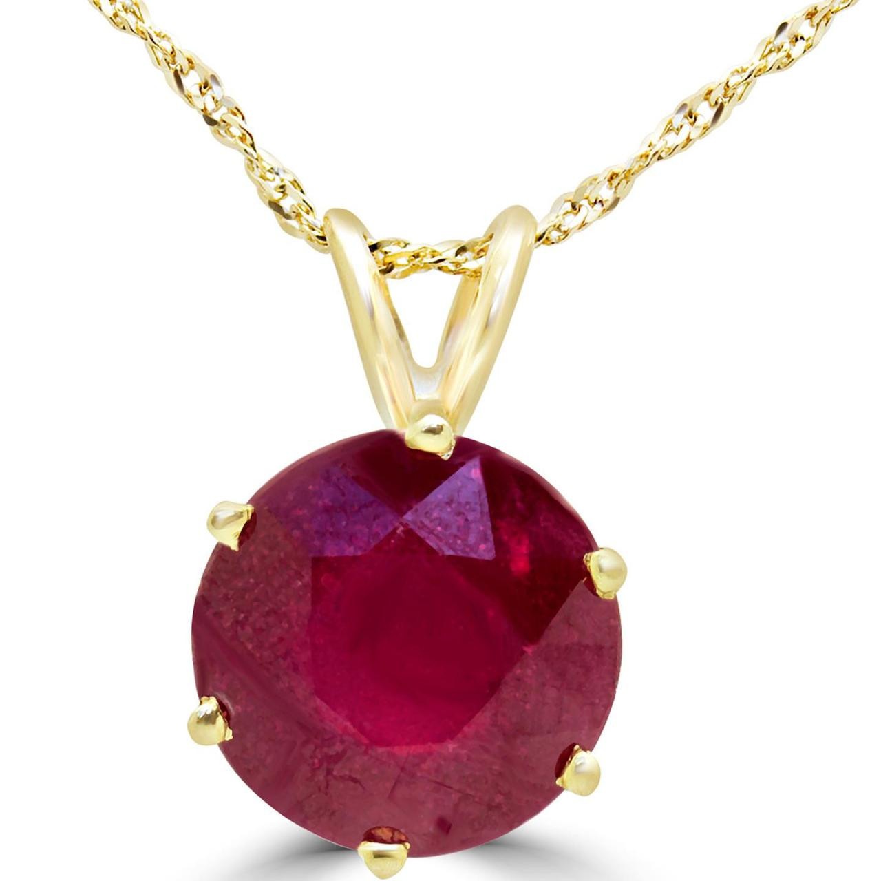 Round Cut Ruby Solitaire 6-Prong Pendant Necklace With Chain in Yellow ...
