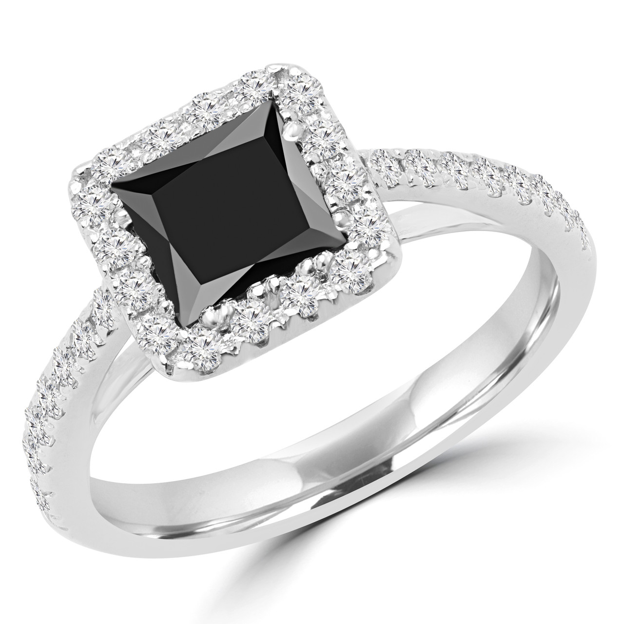 Princess Black Diamond Halo Engagement Ring in White Gold - #MD0006-W ...