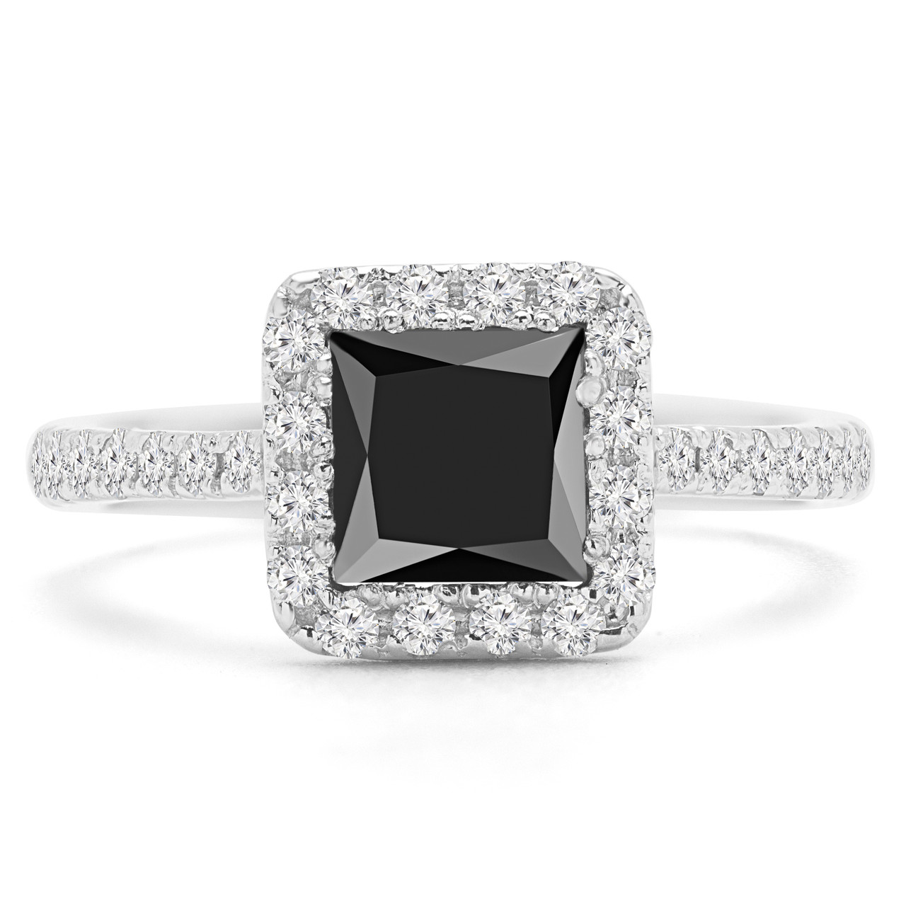 Princess Black Diamond Halo Engagement Ring in White Gold - #MD0006-W ...