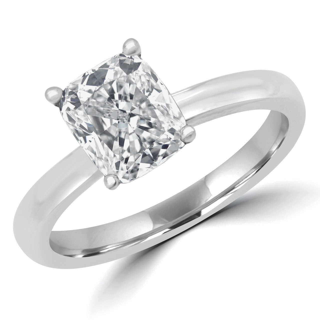 Cushion Diamond Solitaire Engagement Ring in White Gold - #LENA-CUSHION-W - Bijoux Majesty