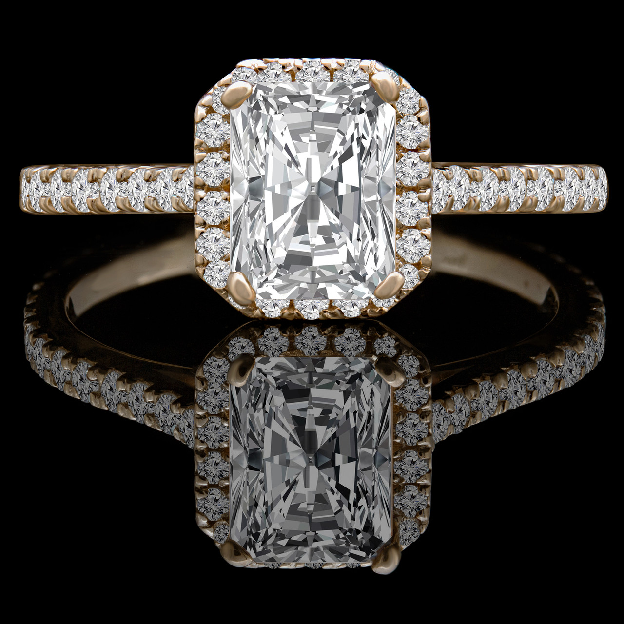 Radiant Cut Diamond Multi-Stone 4-Prong Halo Engagement Ring with Round ...