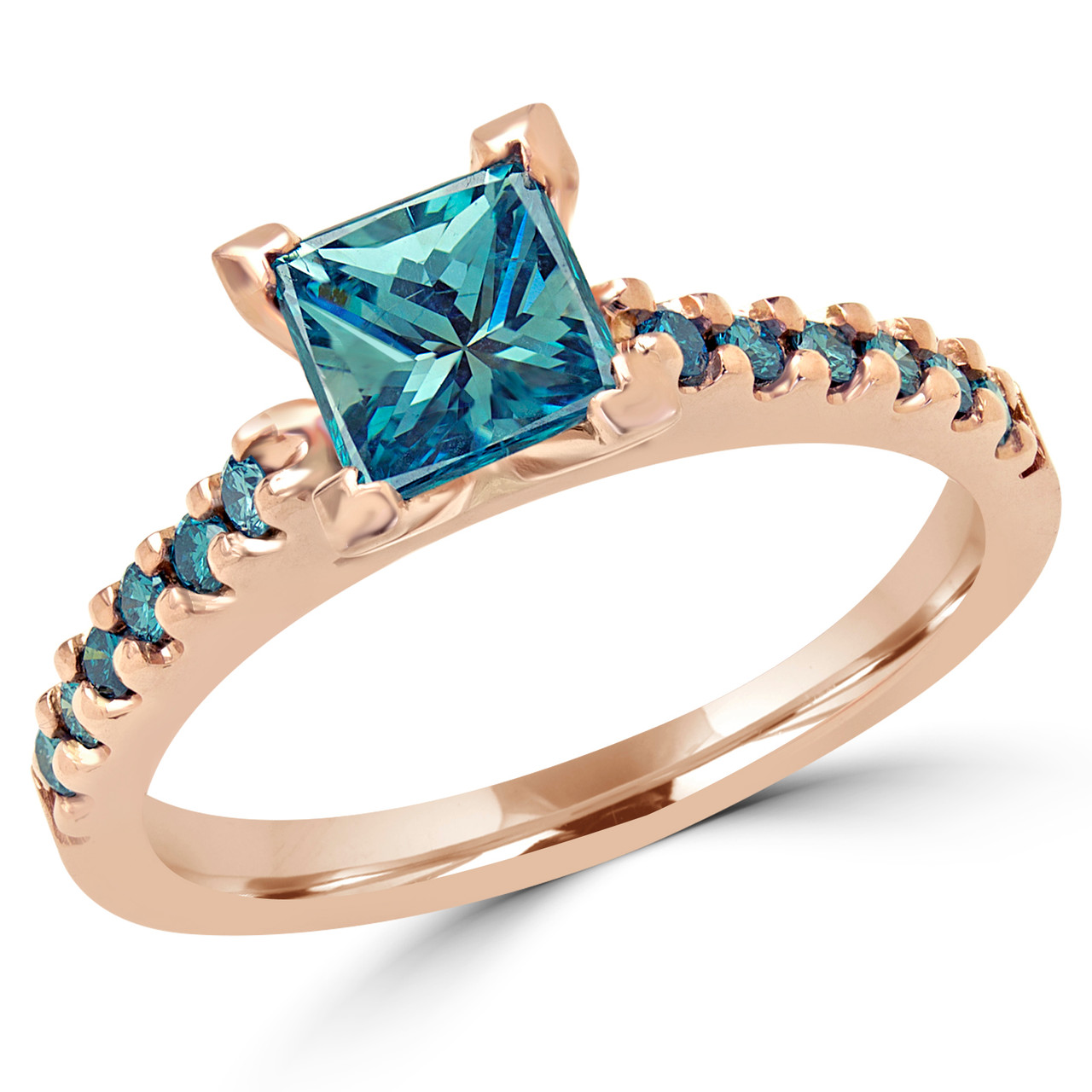 Blue Diamond Princess Cut Engagement Rings