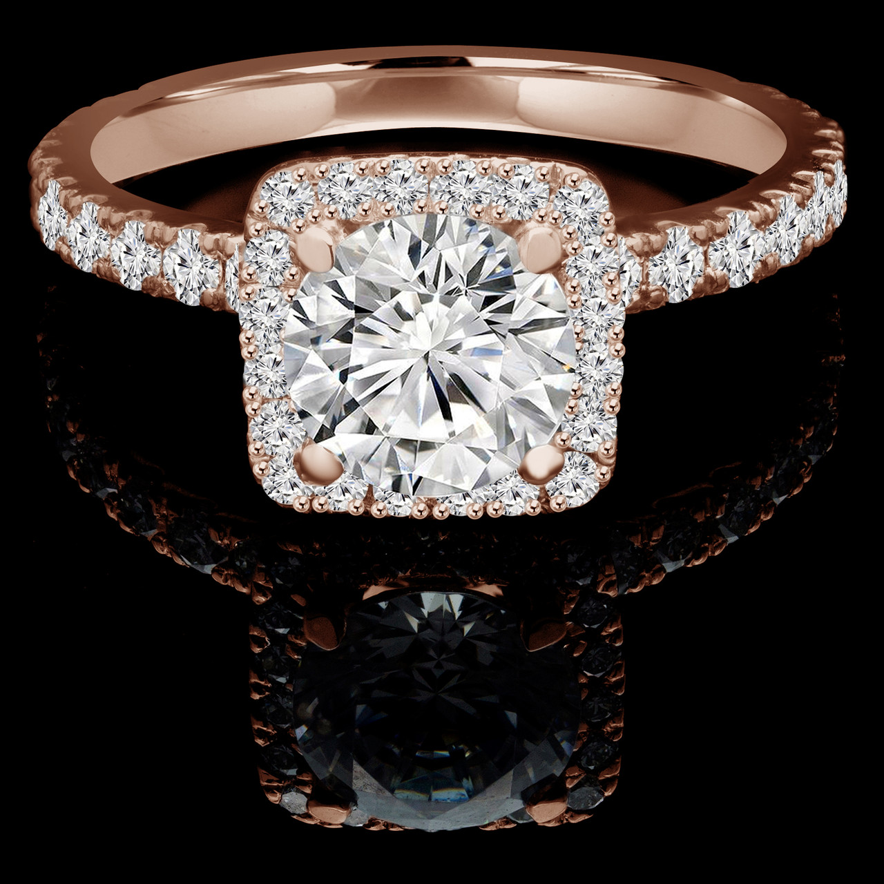 Round Cut Diamond Square Halo 4-Prong Multi Stone Engagement Ring in ...