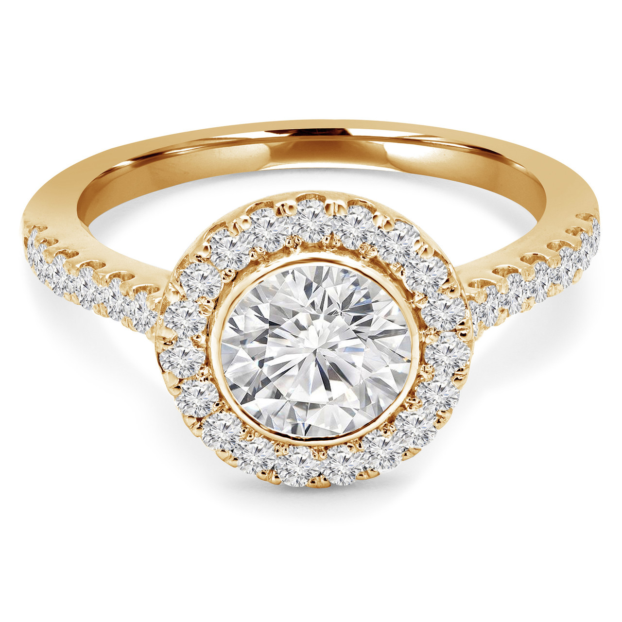 Round Cut Diamond Multi-Stone Bezel-Set Halo Engagement Ring with Round ...
