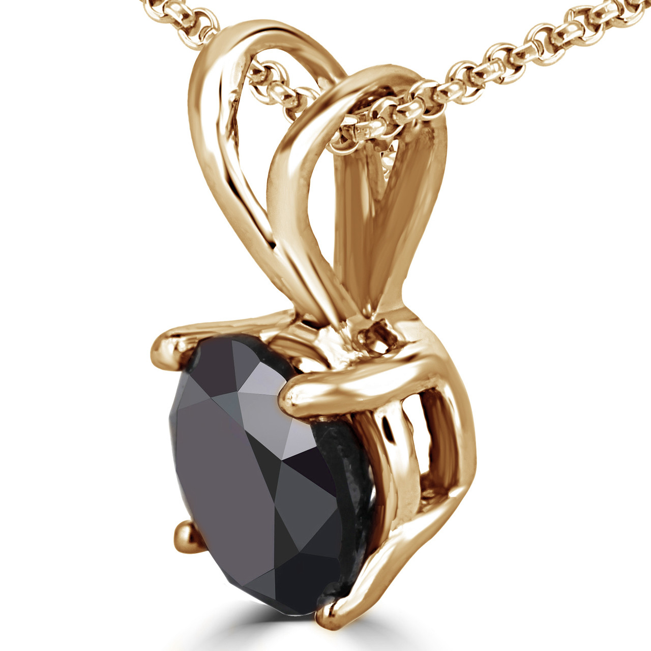 Round Cut Black Diamond Solitaire 4-Prong Y-Bail Pendant Necklace with ...
