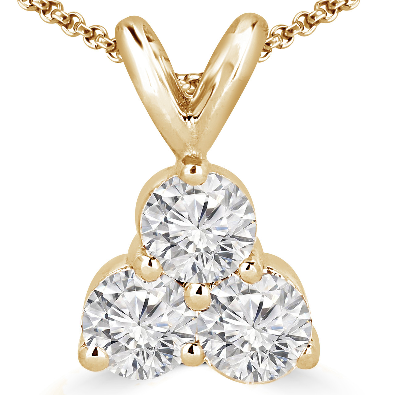 Round Cut Diamond Three-Stone Shared-Prong Pendant Necklace with Chain ...