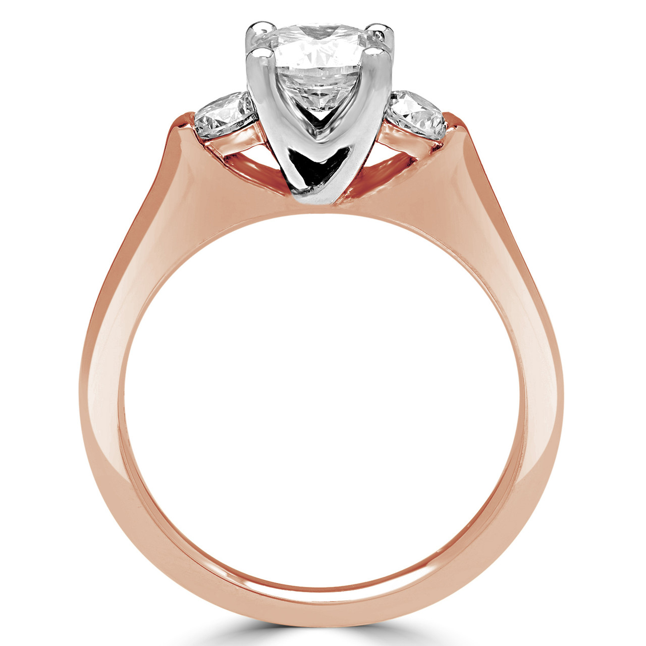 Round Cut Diamond Three-Stone 4-Prong & Bar-Set Engagement Ring in Rose ...