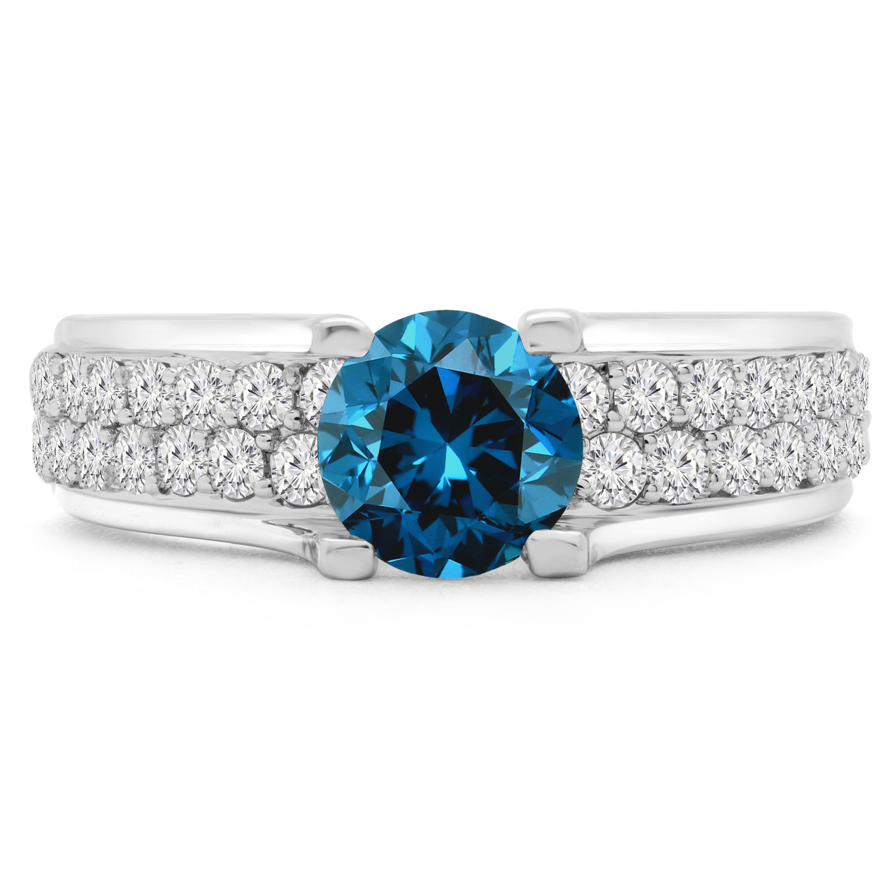 Round Cut Blue Diamond Multi-Stone High-Set 4-Prong Engagement Ring ...