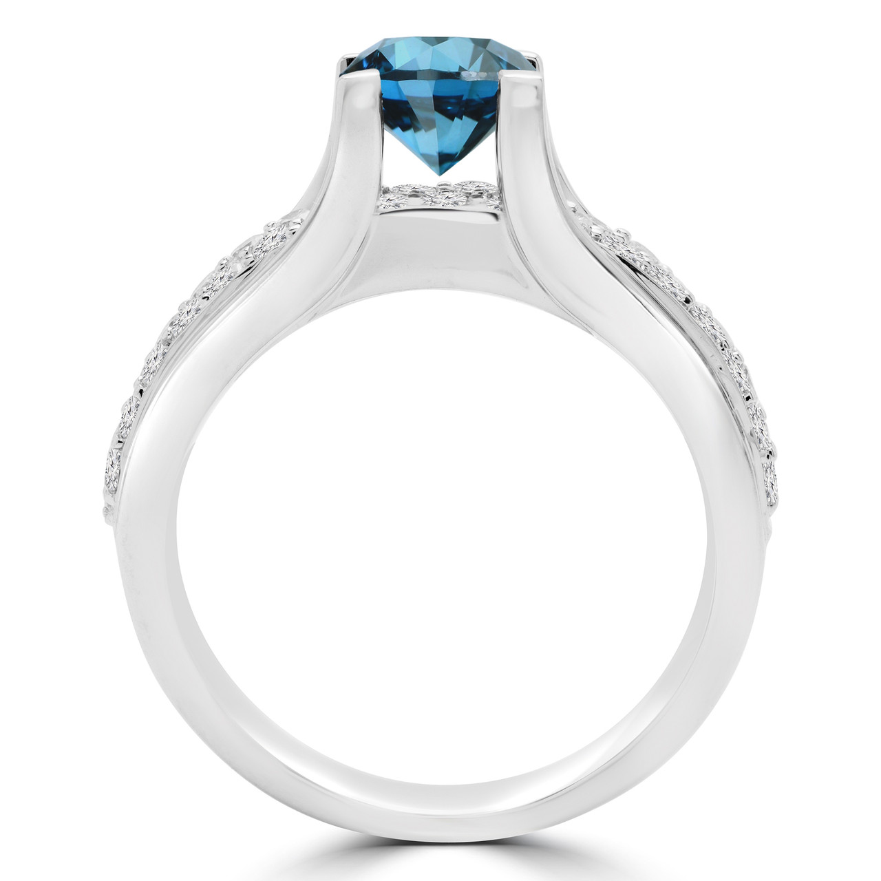 Round Cut Blue Diamond Multi-Stone High-Set 4-Prong Engagement Ring ...