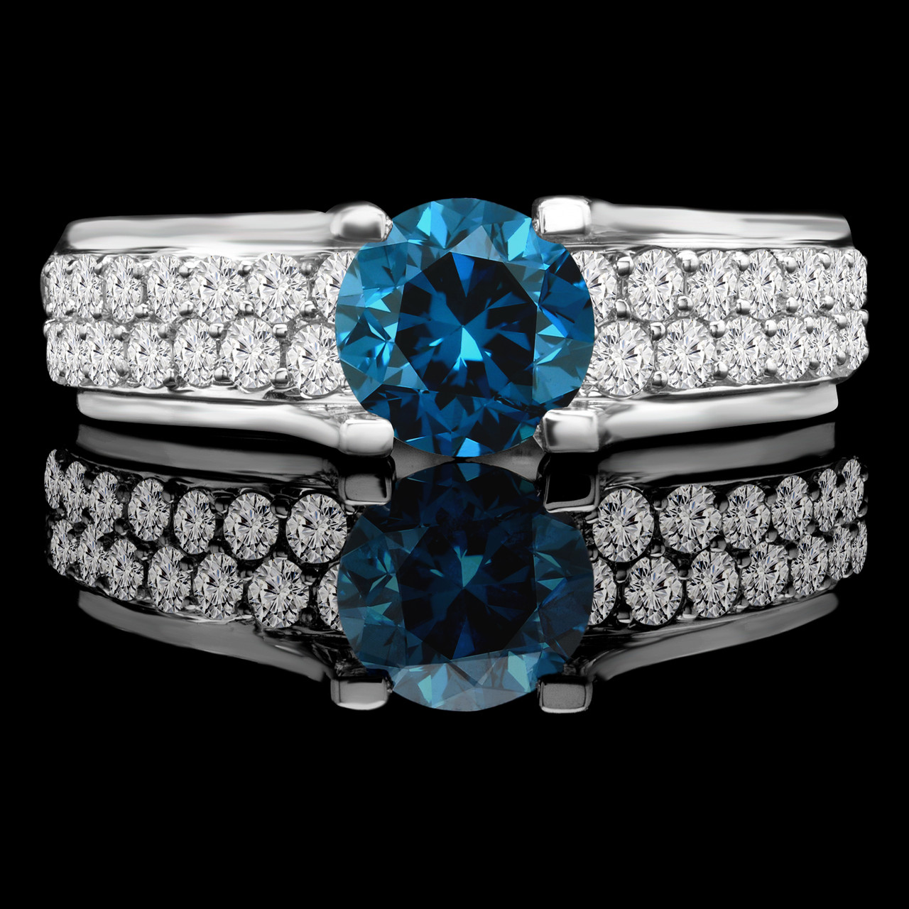 Round Cut Blue Diamond Multi-Stone High-Set 4-Prong Engagement Ring ...