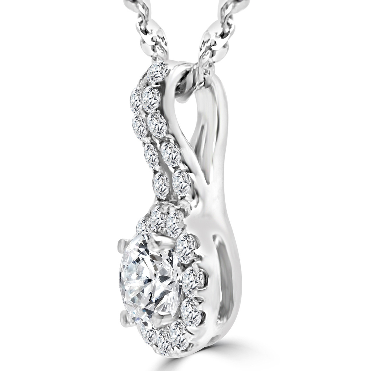 Round Cut Diamond Multi-Stone Pendant Necklace With Chain in White Gold ...