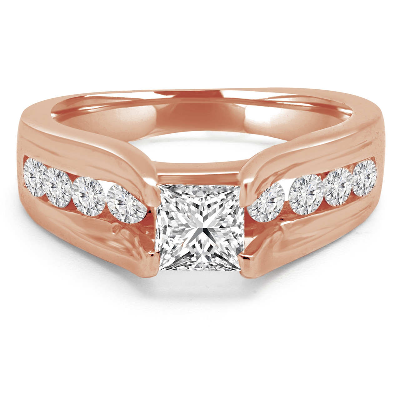 Princess Cut Diamond Multi-Stone High-Set Tension-Set Engagement Ring ...