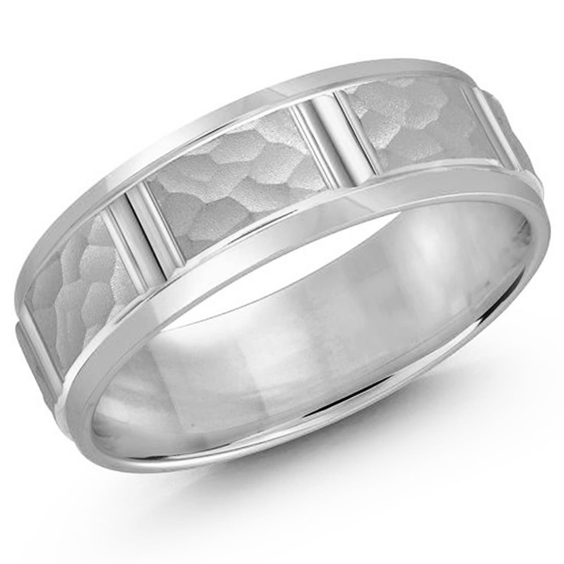 Mens 7 MM satin finish hammered center band with vertical cut detail in ...