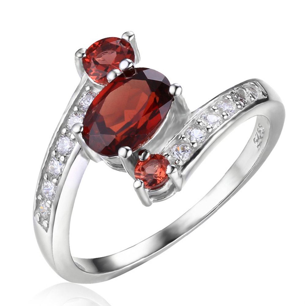 1 1/4 CTW Oval Red Garnet Cocktail Ring in .925 Sterling Silver - Size ...