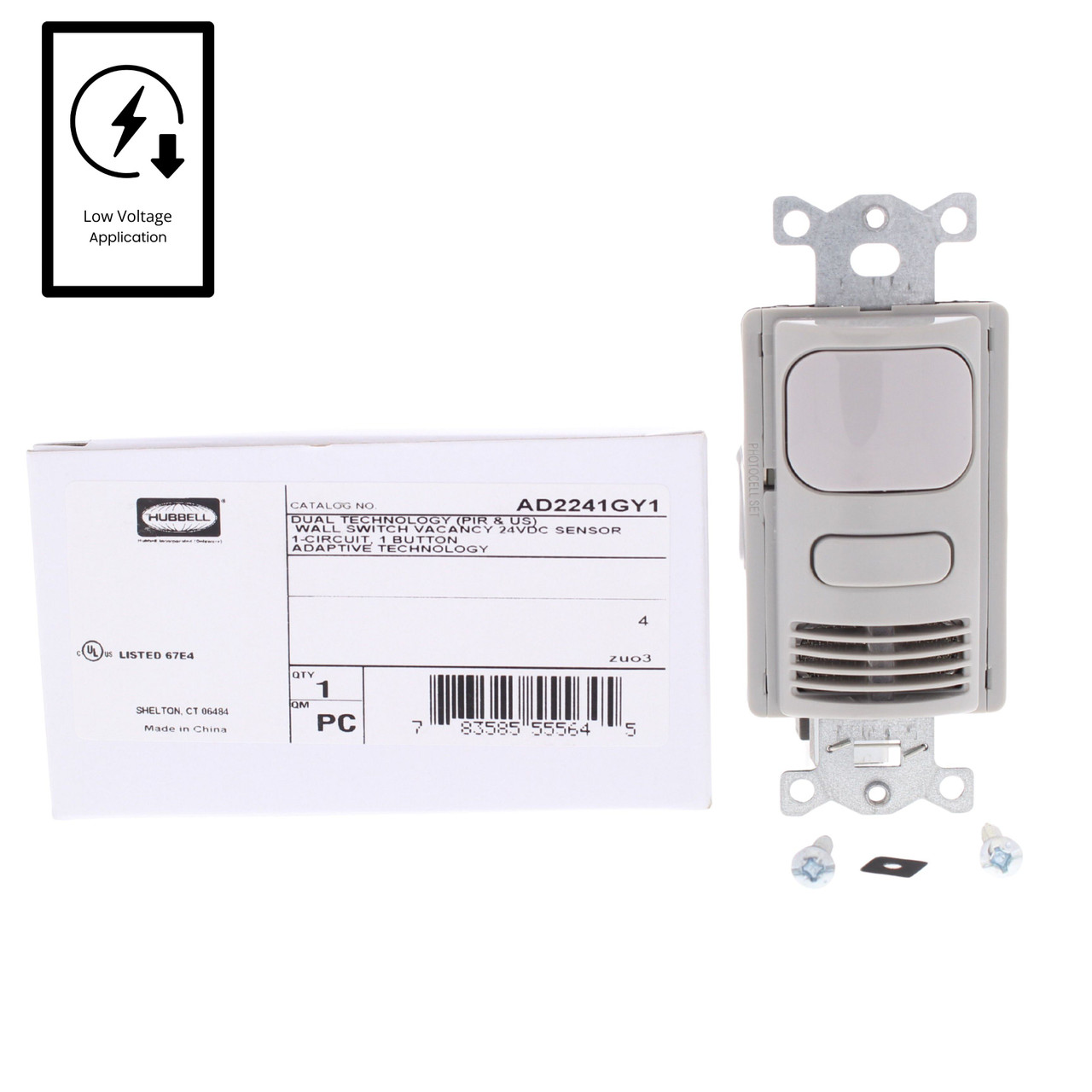 🏠 Hubbell Gray Vacancy Sensor Switch Low Voltage Adaptive PIR/US 24VDC ...