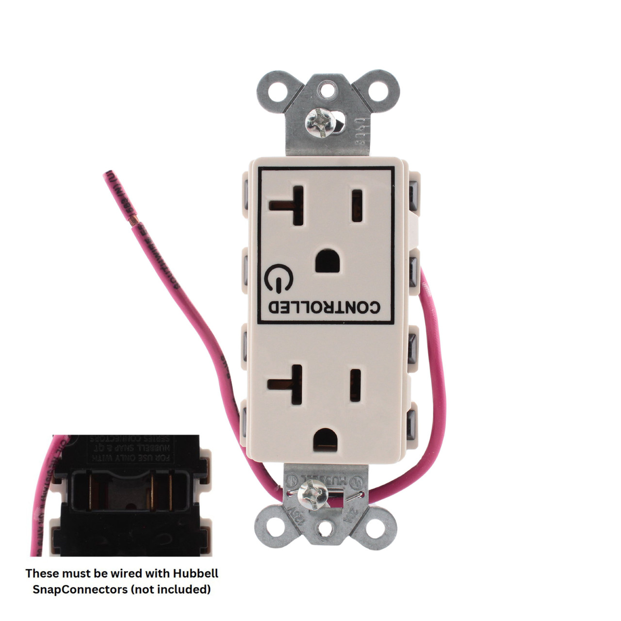 🏠 Hubbell Lt Almond SnapConnect Receptacle 1/2 "CONTROLLED" 20A ...