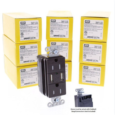 🏠 10 Hubbell SNAP15USB Brown Decorator SNAPConnect 15A Receptacle ...