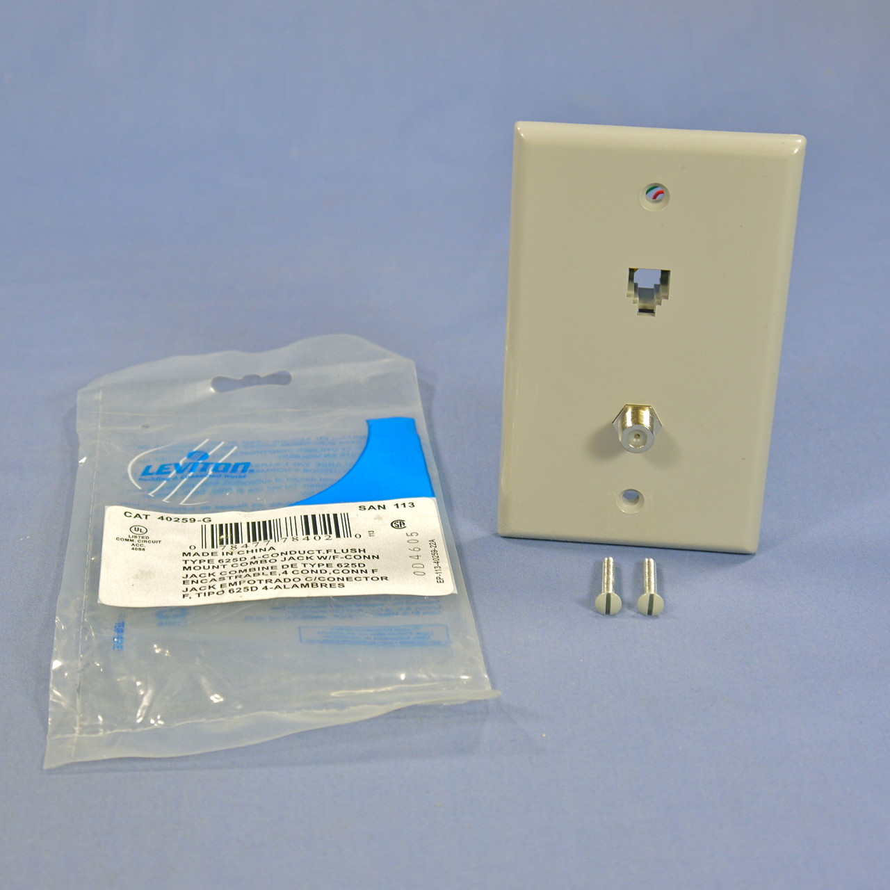 🏠 Leviton Gray Phone Cable CATV Video Jack Wall Plate Telephone 40259 ...