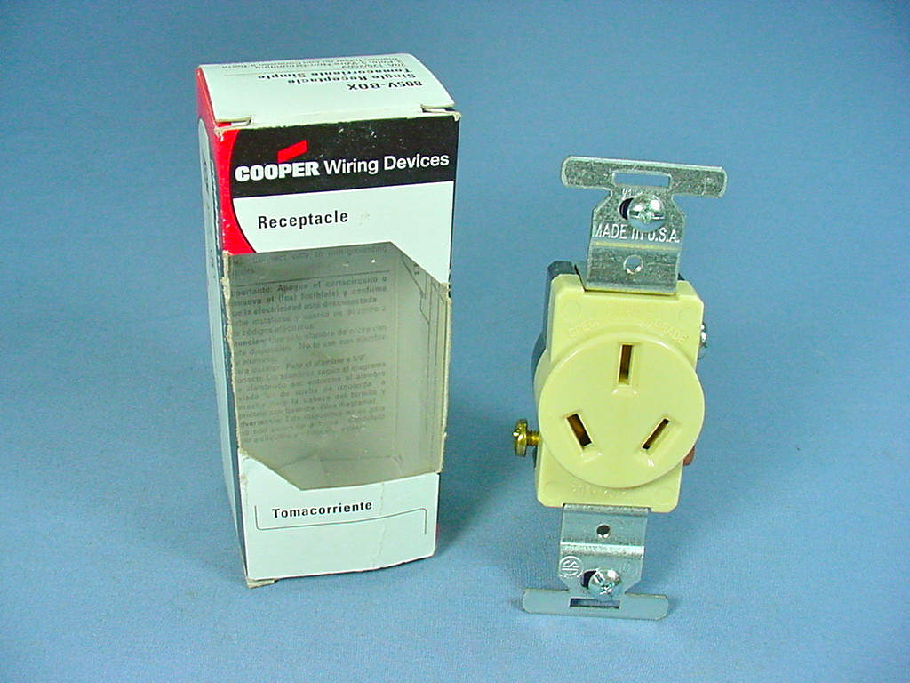 🏠 Cooper Ivory Single Receptacle Straight Blade Outlet NEMA 10-20R 20A ...