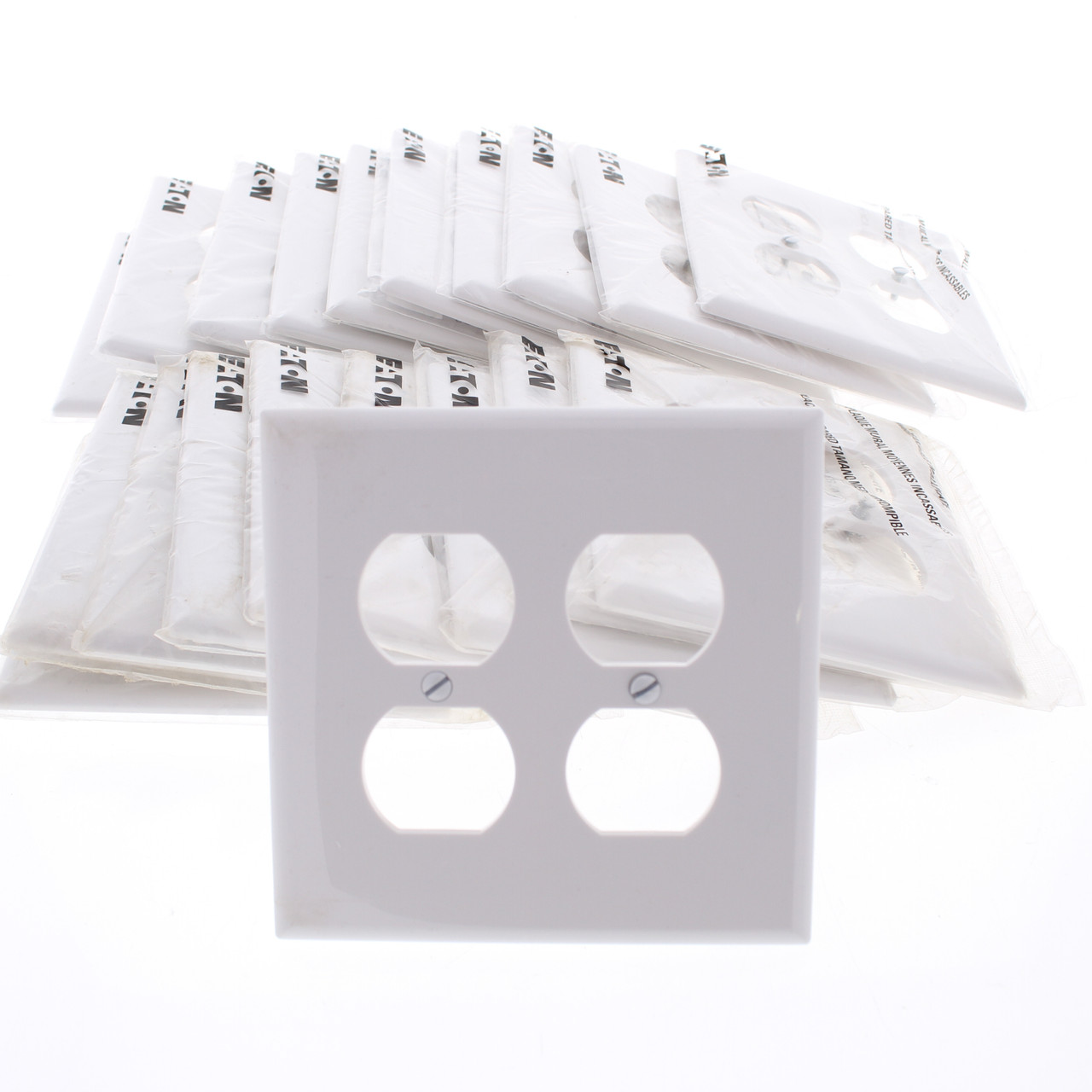 🏠 20 Eaton White Mid-Size 2G UNBREAKABLE Receptacle Wallplate Outlet ...