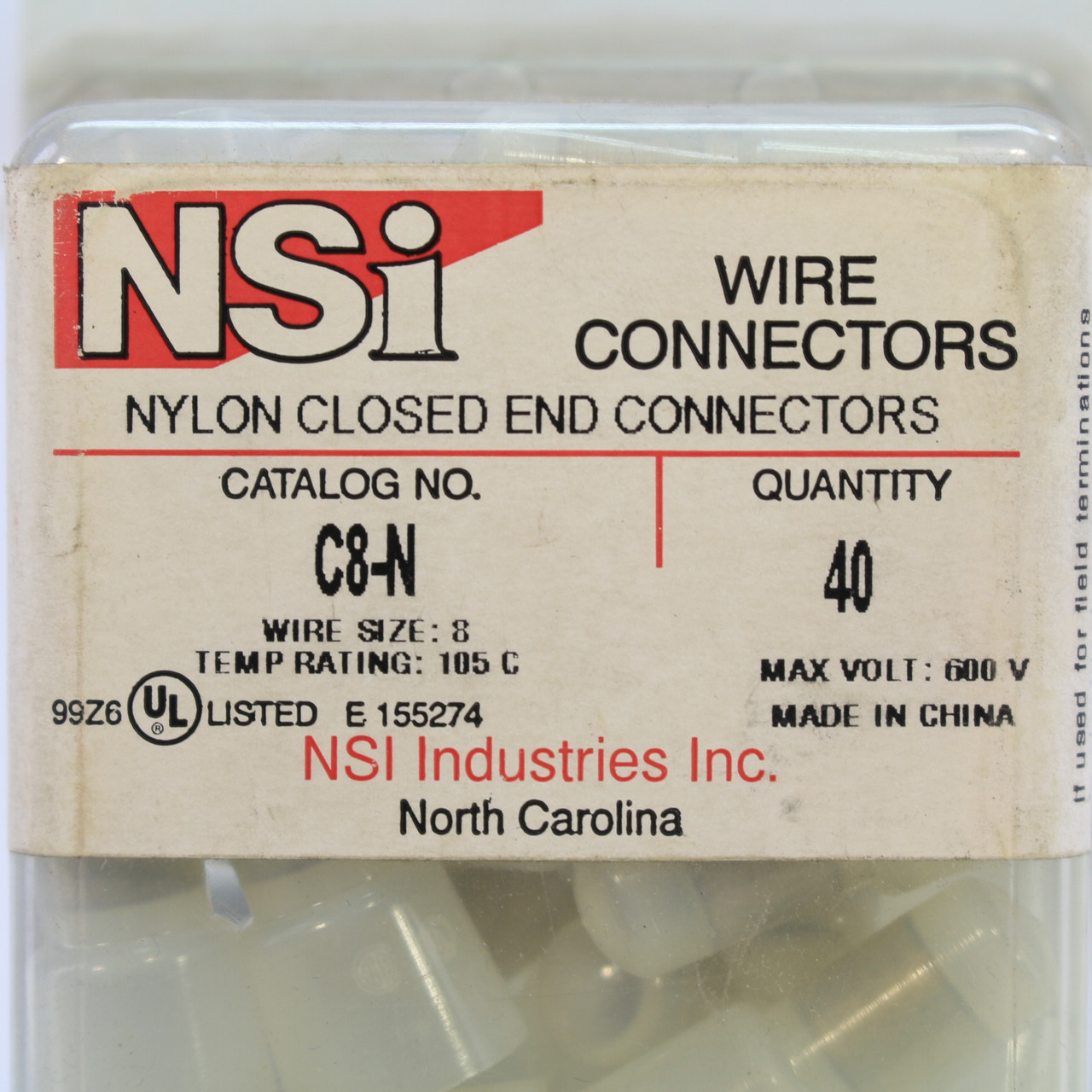 🏠 40 NSI White Easy-Twist Closed End Connectors Nylon 16-10 AWG 600V ...