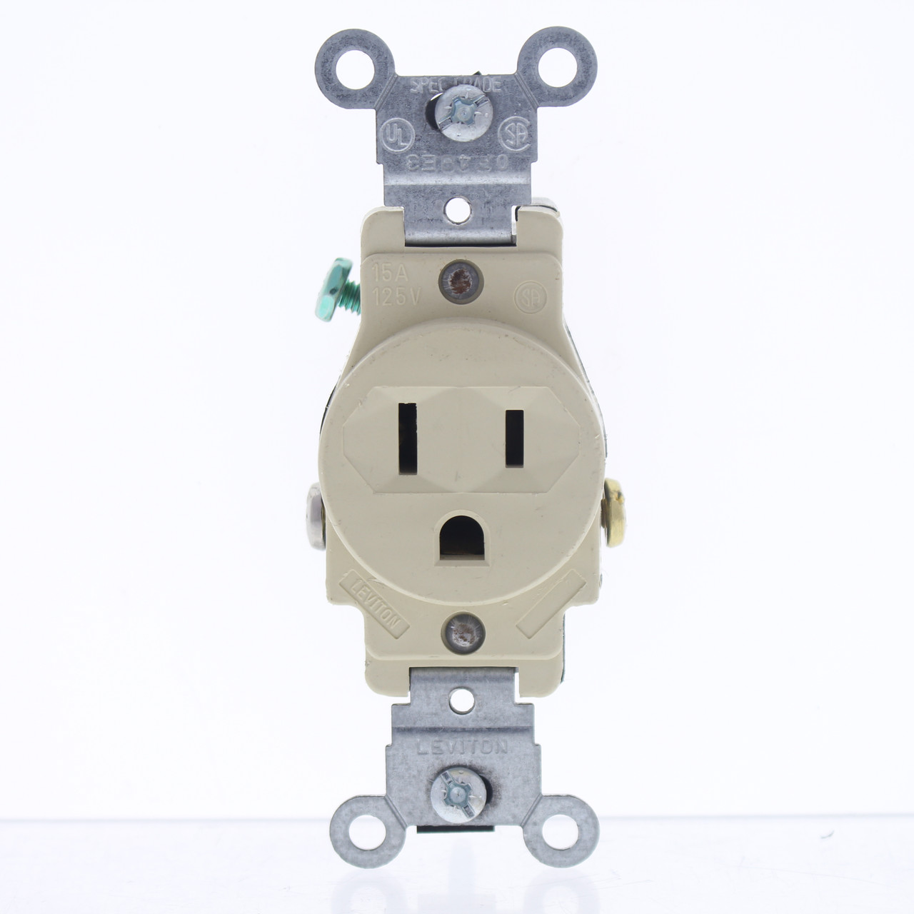 🏠 Leviton SCRATCHED Ivory COMMERCIAL Grade Straight Blade Single Outlet ...